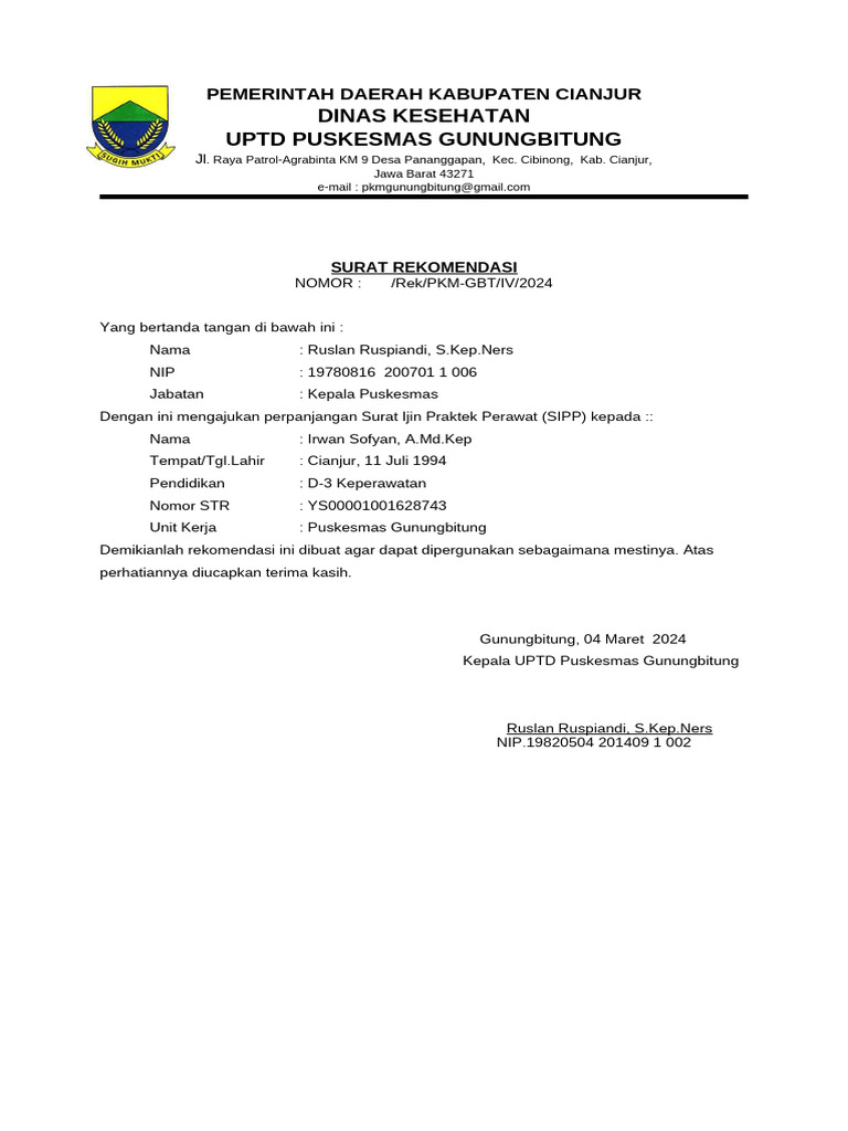 Surat Rekomendasi p3k | PDF