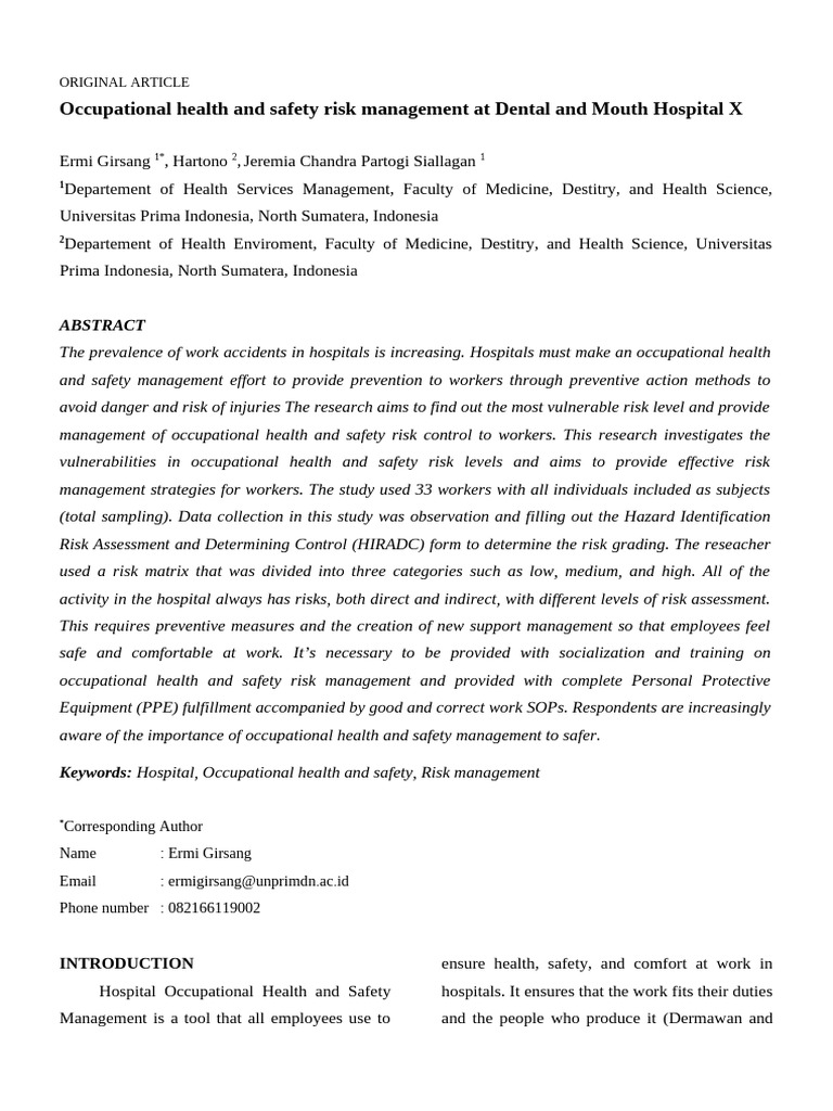 Main Text (JVHS) Cleaned Version JVHS | PDF | Occupational Safety And ...