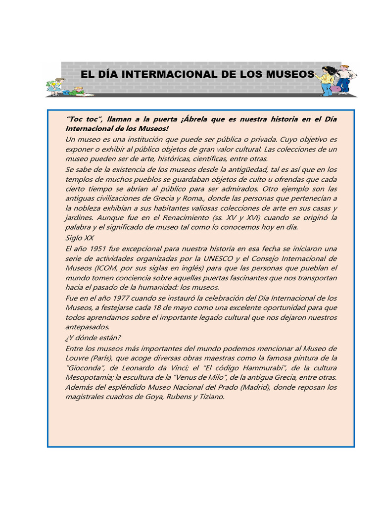 El Día Intermacional de Los Museos | PDF | Museo | Lumbrera