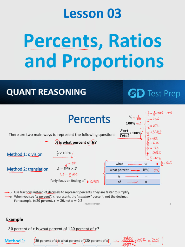 Lesson 3 (F) Percents, Ratios, and Proportions - Focus Quant+data | PDF ...