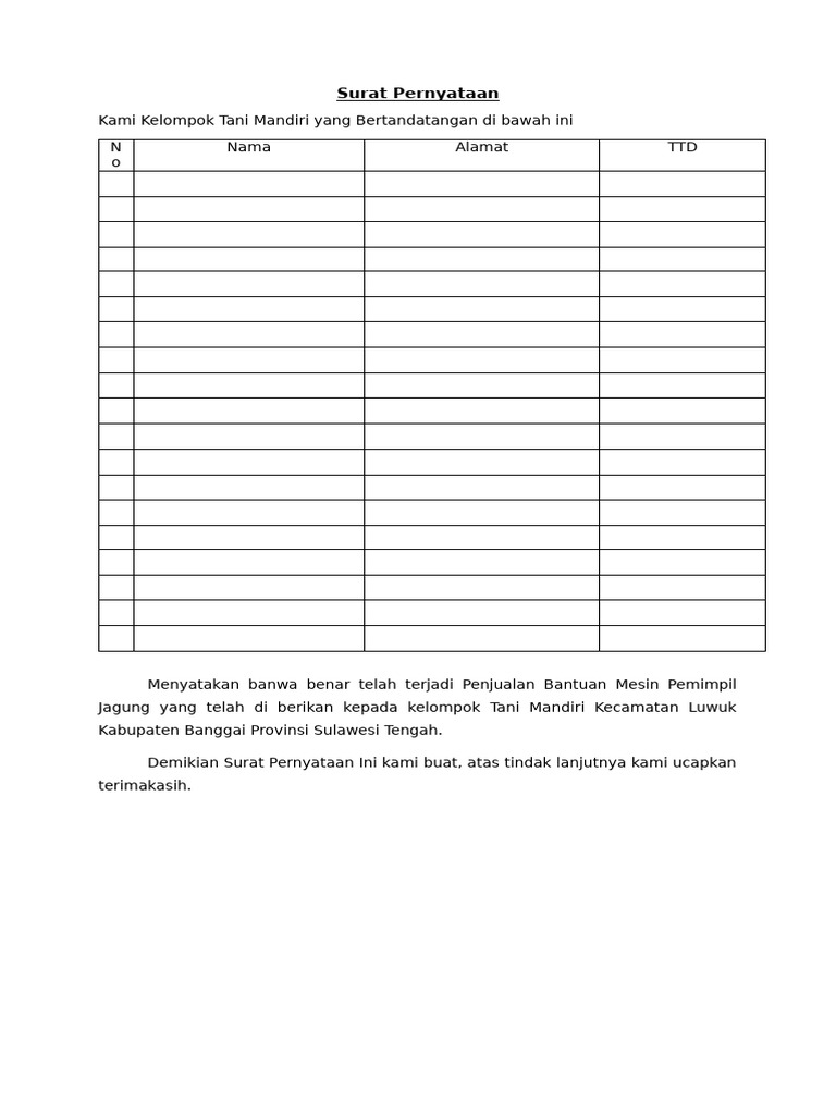 Surat Pernyataan Penjualan Mesin Jagung | PDF