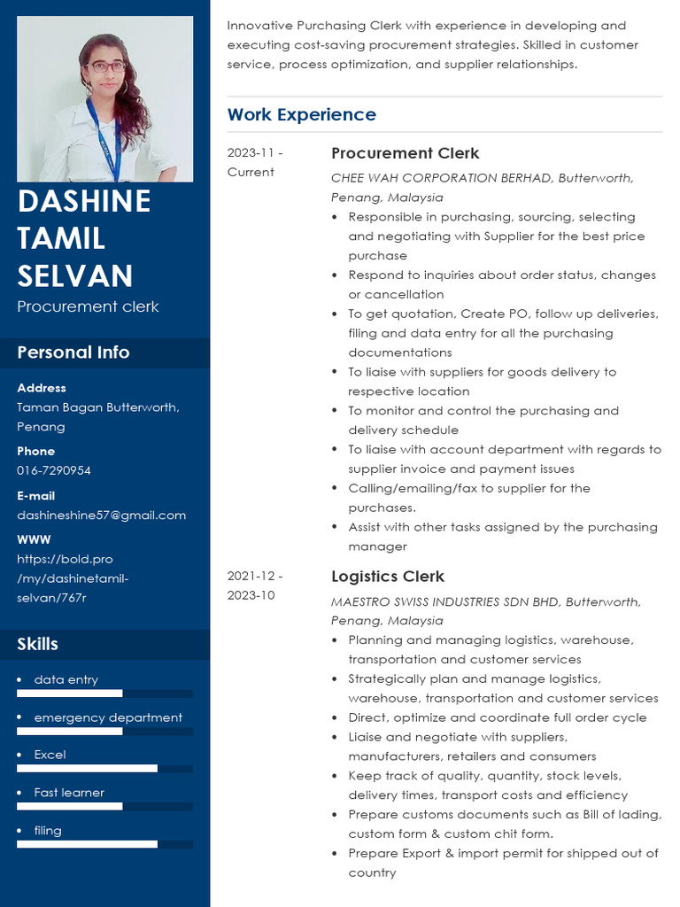 Dashine Tamilselvan Resume | PDF | Logistics | Procurement