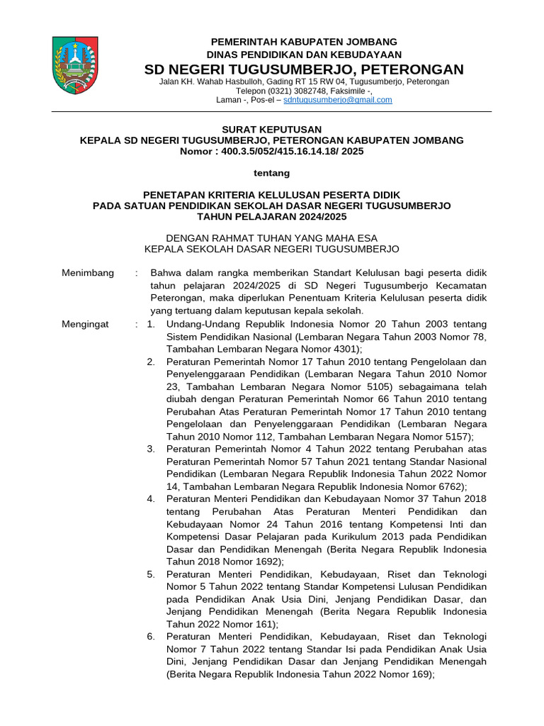 SK Kriteria Kelulusan 2024-2025 | PDF