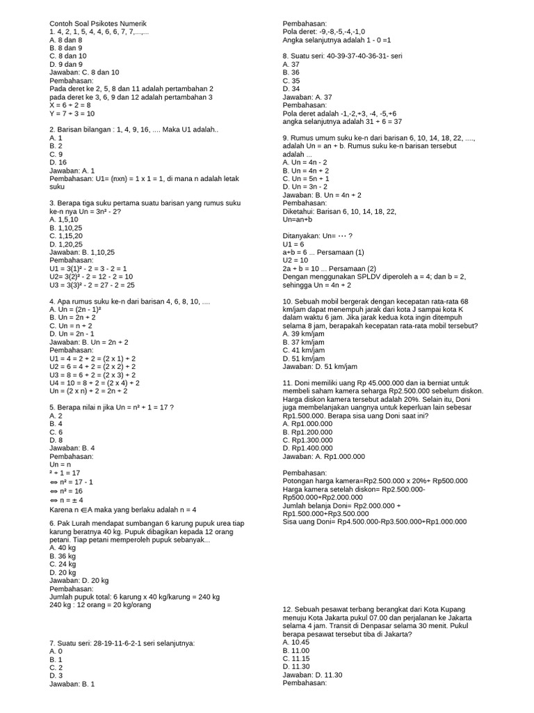 Contoh Soal Psikotes Numerik | PDF