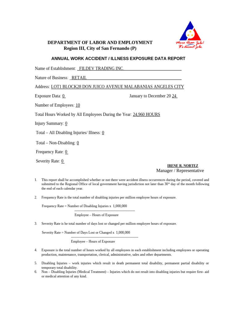 11-A Annual Work Accident Illness Exposure Data Report | PDF ...