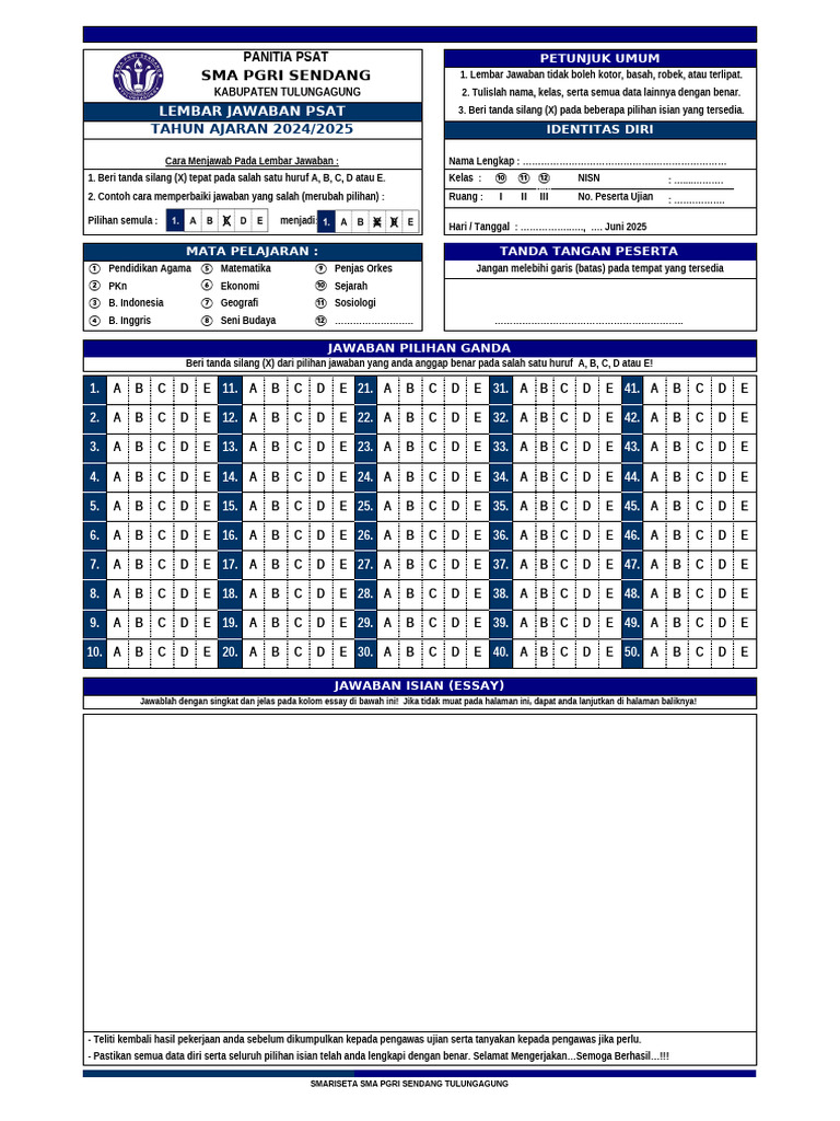 Panduan Lembar Jawaban PSAT 2024 | PDF