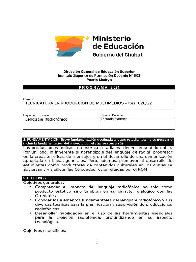 PROGRAMA Lenguaje Radiofonico Facundo Martinez | PDF | Radiodifusión ...