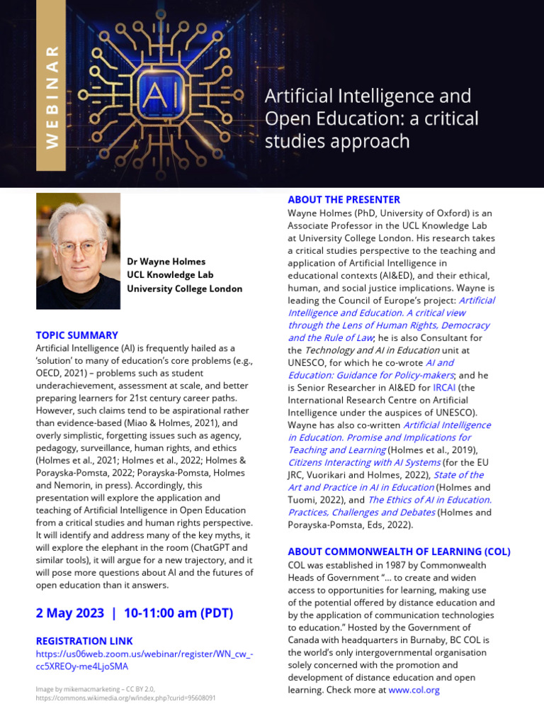 2023 Webinar AI and Open Education Flyer | PDF | Artificial ...