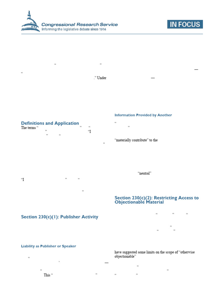 Overview of Section 230 Immunity | PDF | Qualified Immunity ...