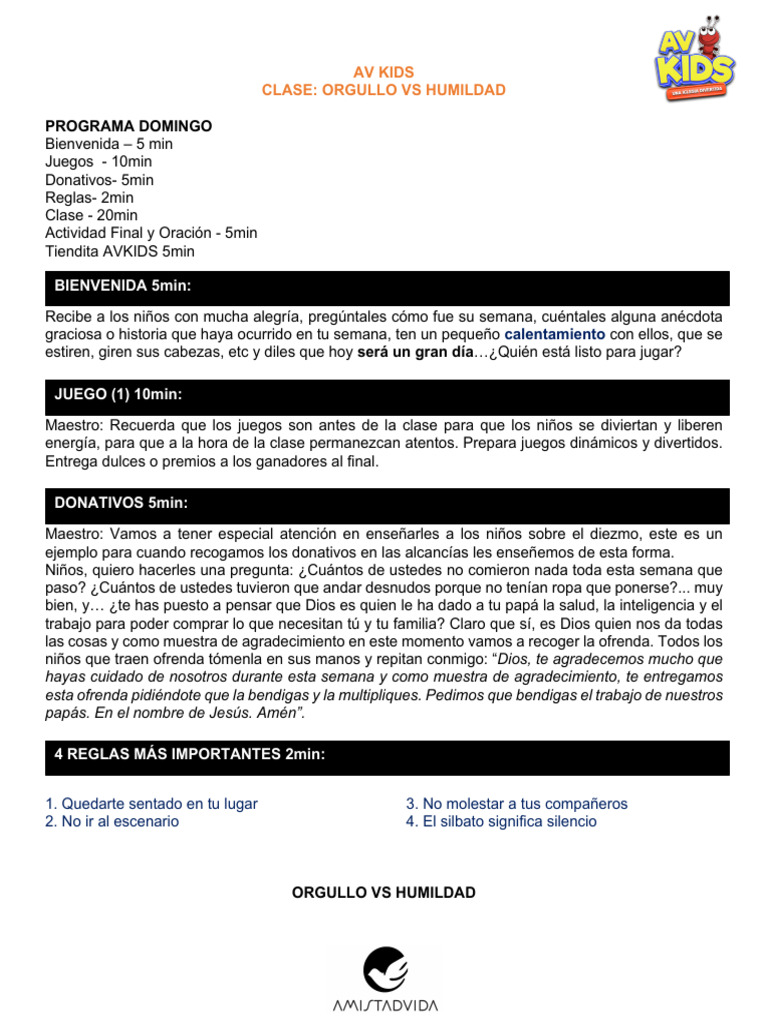 Av Kids - Orgullo VS Humildad 2 | PDF | Pecado | Oración