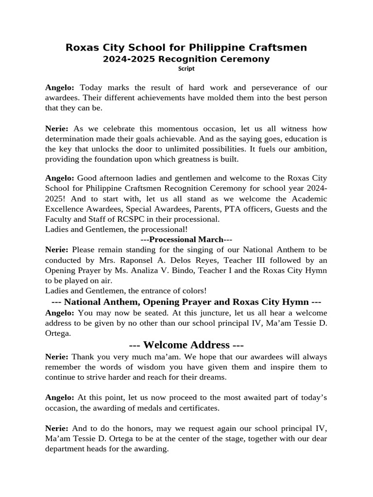 2024-2025 Recognition Script | PDF