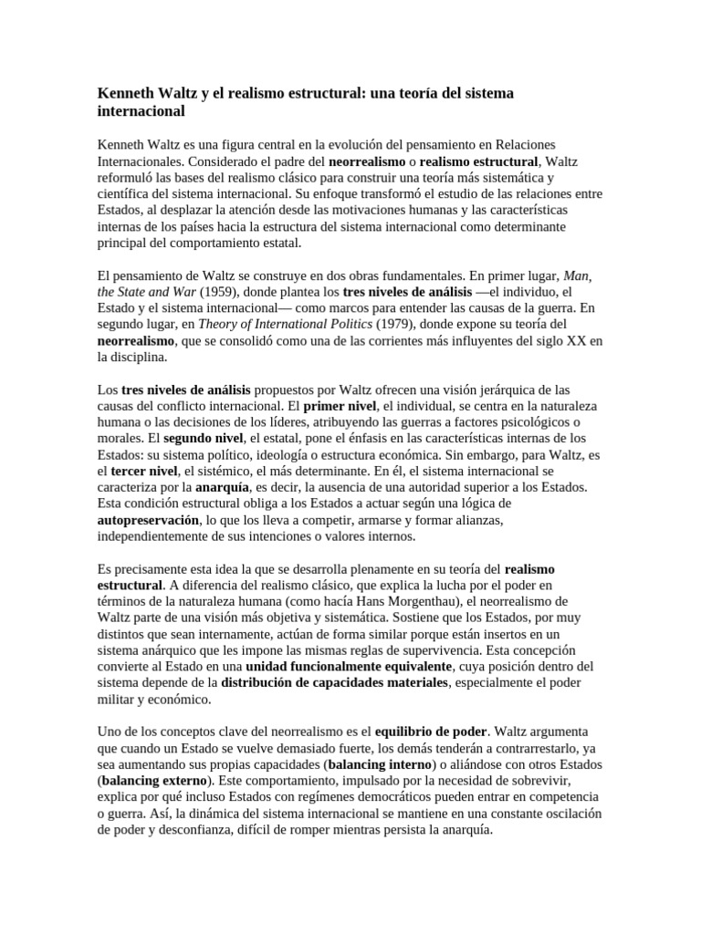 Kenneth Waltz y el realismo estructural | PDF | Ciencias Políticas