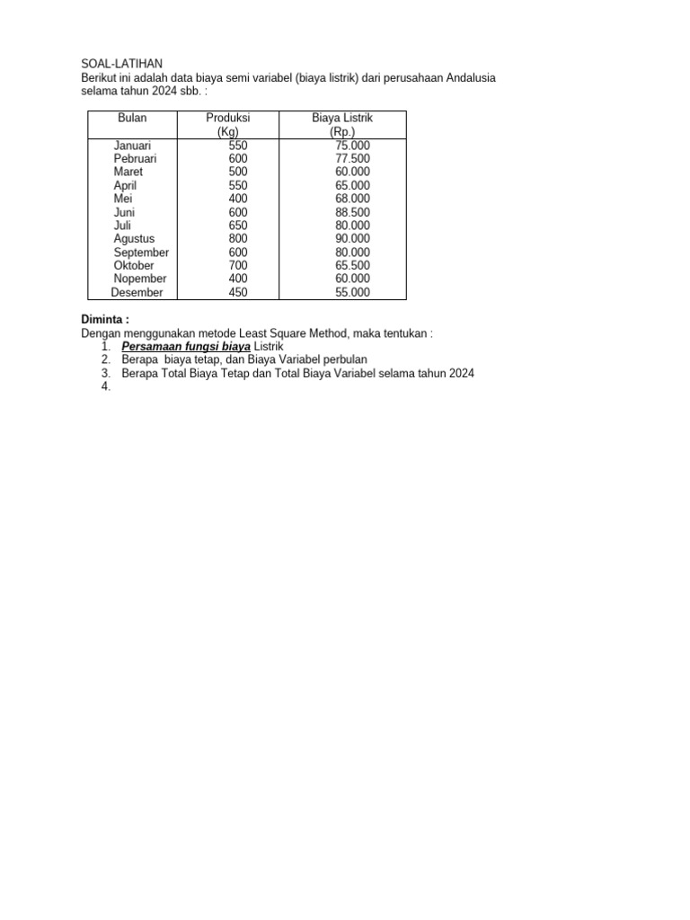 SOAL Latihan 2024-2 Biaya Semi Variabel | PDF