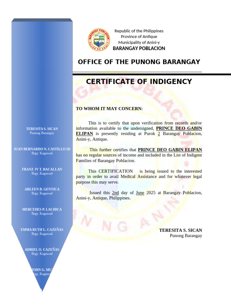 Certificate of Indigency 2024 | PDF
