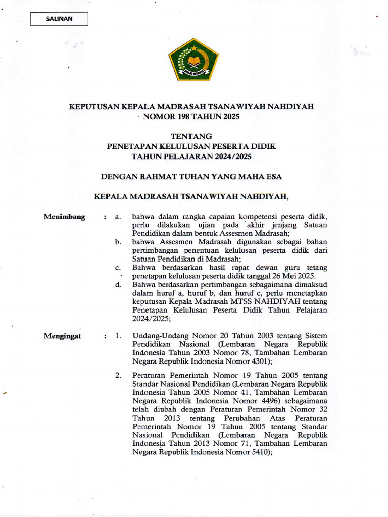 SK Kelulusan TP 2024-2025 | PDF
