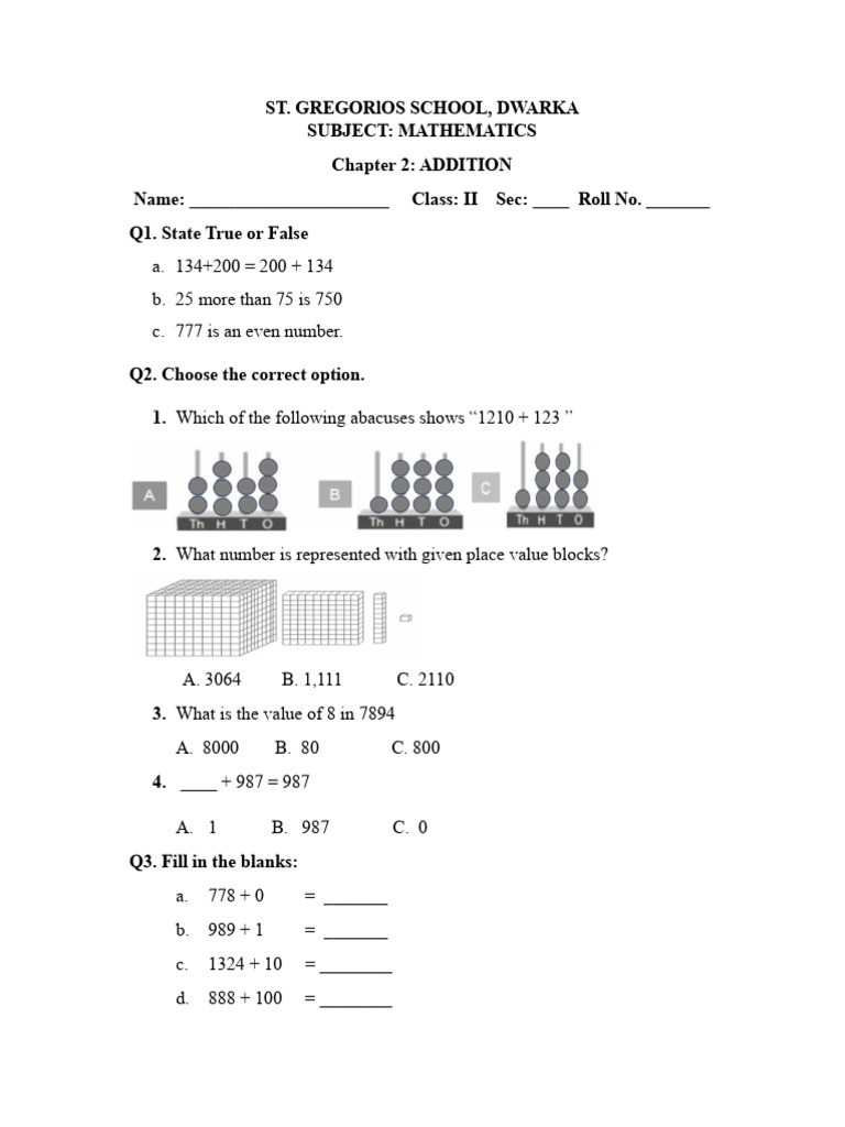 Class 3 Addition Worksheet | PDF