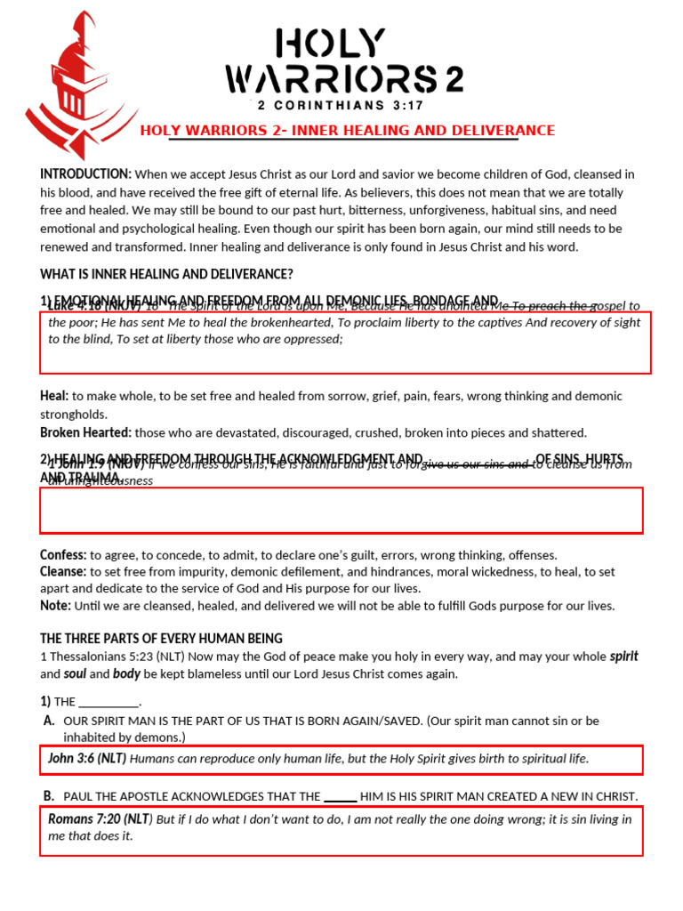 Hw2 - Class 1 Inner Healing and Deliverance - Student Print | PDF ...