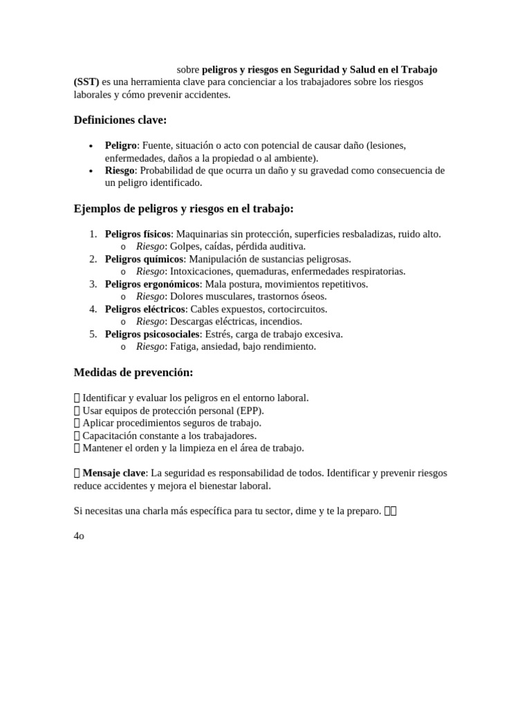 Charla Que Es Riesgo y Peligro | PDF