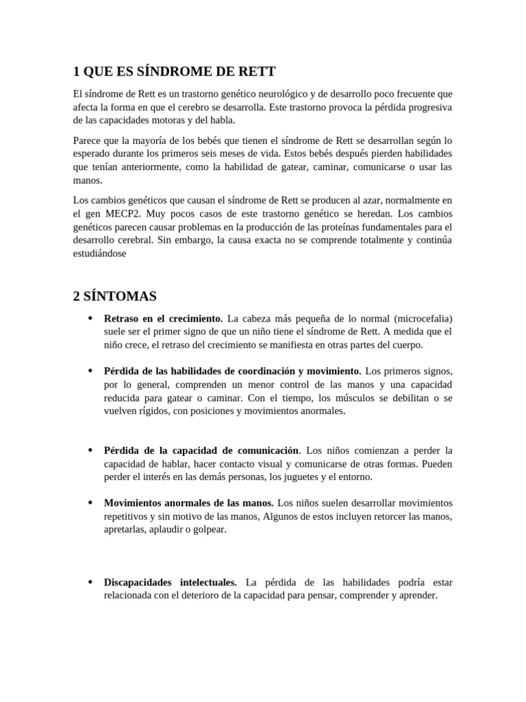 1 Que Es Síndrome de Rett | PDF | Neurología | Sistema nervioso