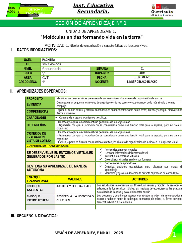 4º Ses Act 1-Cyt-U1 | PDF | Aprendizaje | Organismos