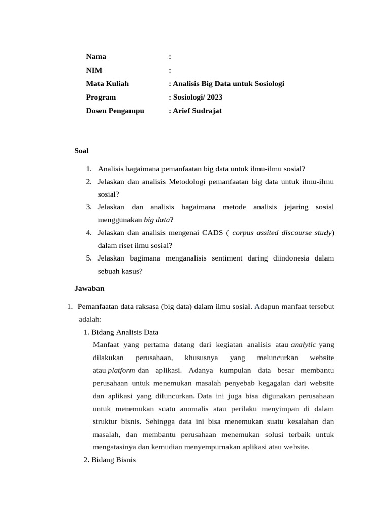 Pemanfaatan Big Data dalam Sosiologi | PDF