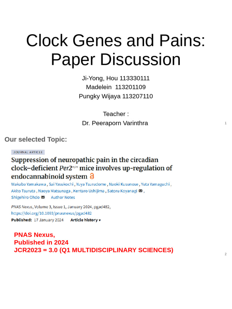 Clock Genes and Pain - Paper Presentation | PDF | Norepinephrine | Clock