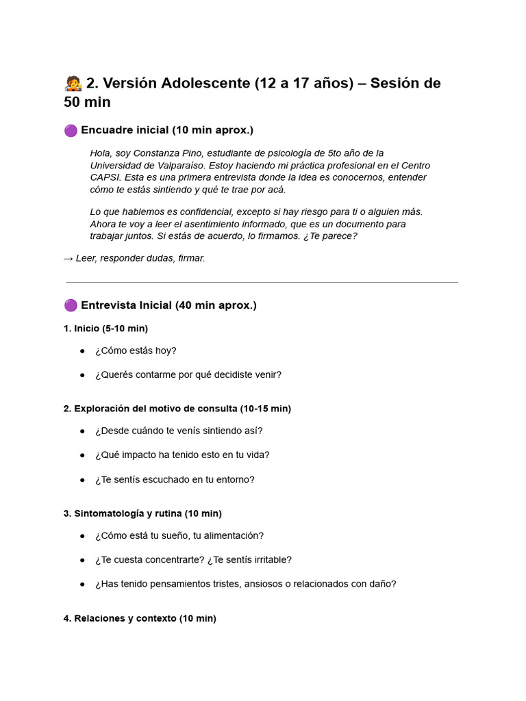 Entrevista Inicial - Adolescentes | PDF