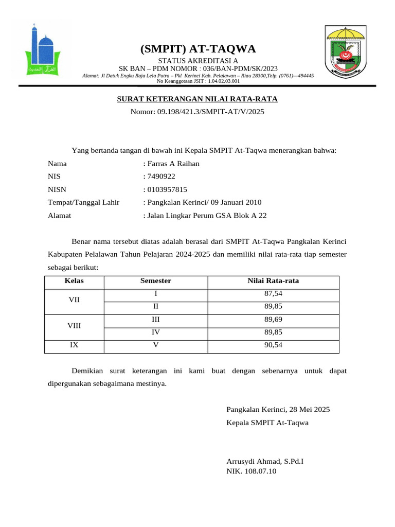 Surat Keterangan Peringkat | PDF