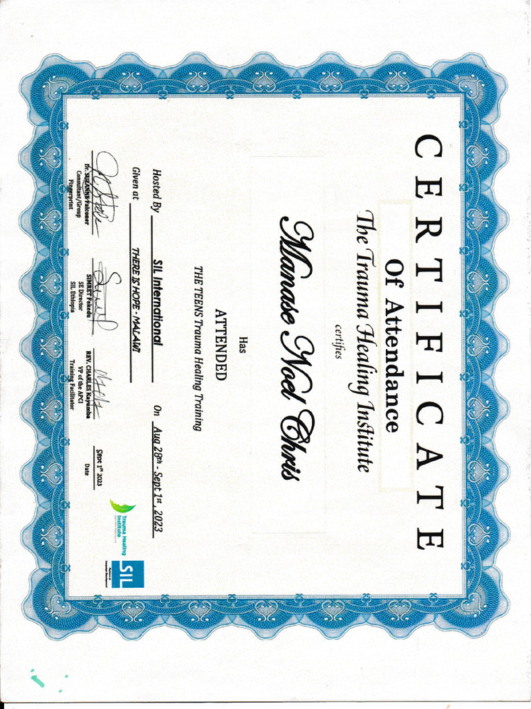 Manase Trauma Healing Certificate | PDF