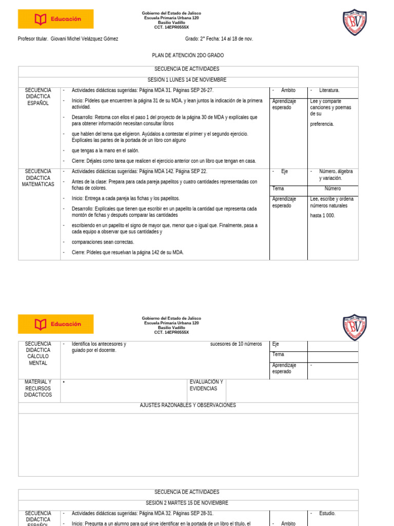 Planeación Semana 12. 14 Al 18 Noviembre | PDF