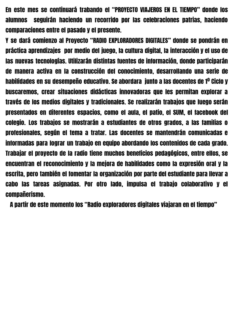 Proyecto Junio Viajeros en El Tiempo | PDF | Enseñando