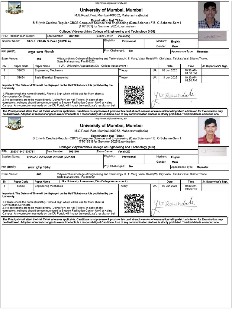 Cseds Hall Ticket Sem i C-scheme Kt May 2025 | PDF | Science | Engineering