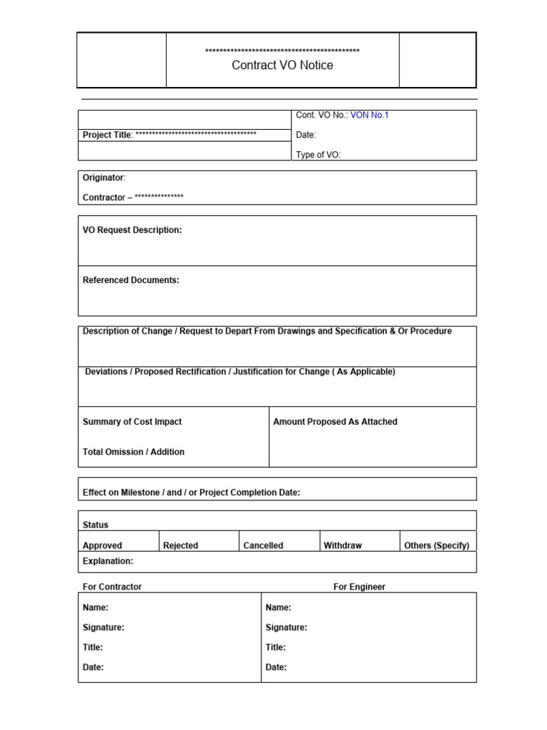 Contract Variation Order Notice | PDF