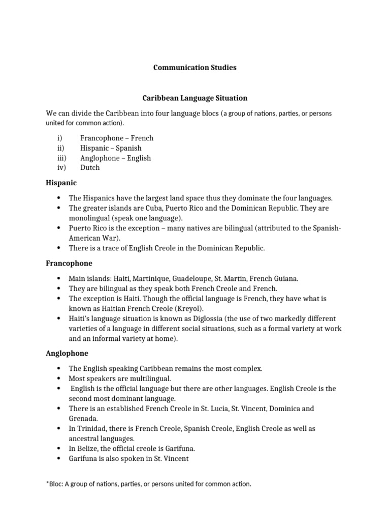 Caribbean Language Situation Handout | PDF | French Language | Caribbean