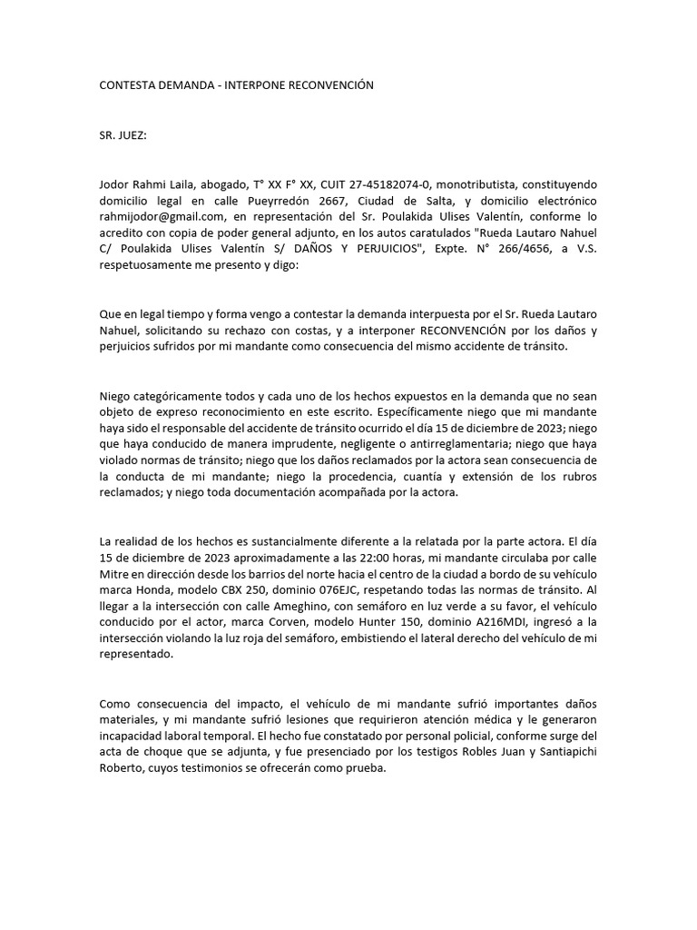 Contesta Demanda Jodor | PDF | Testigo experto