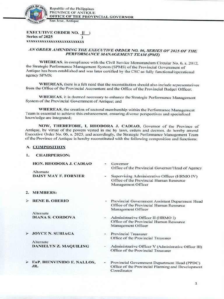 Executive Order No. 11 Series of 2025 - An Order Amending The Executive ...