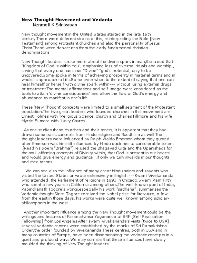 New Thought Movement and Vedanta | PDF | Vedanta | New Thought