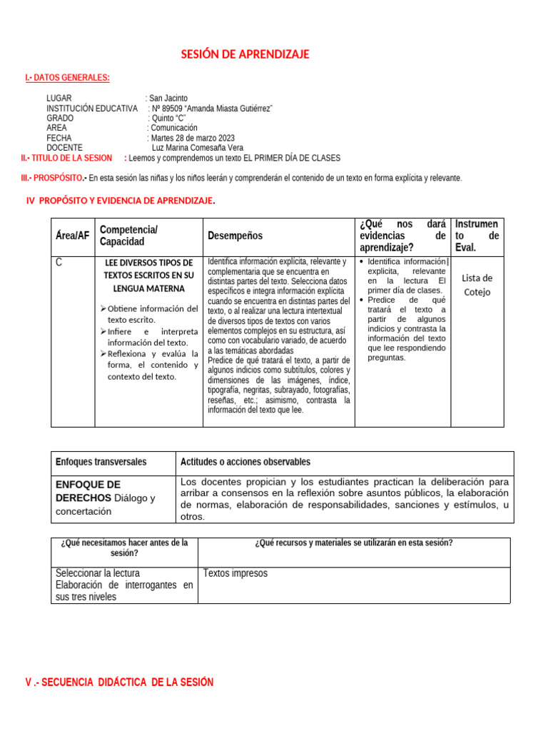 04. Sesión Comu Leemos y Comprendemos Un Texto | PDF | Aprendizaje | Pedagogía