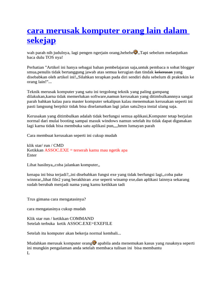 Cara Merusak Komputer dengan CMD | PDF