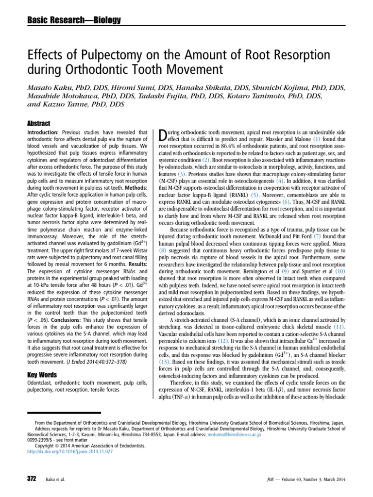 Pulpectomy Tooth Movement | PDF | Cell Biology | Medical Specialties