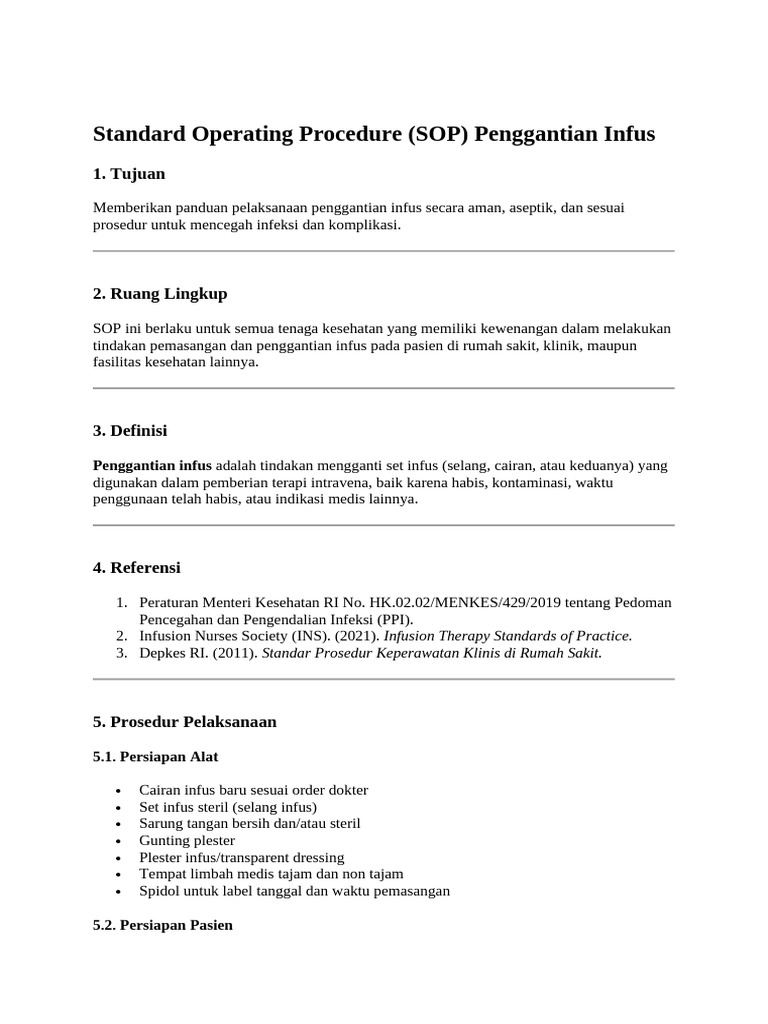 SOP Penggantian Infus yang Aman dan Efektif | PDF