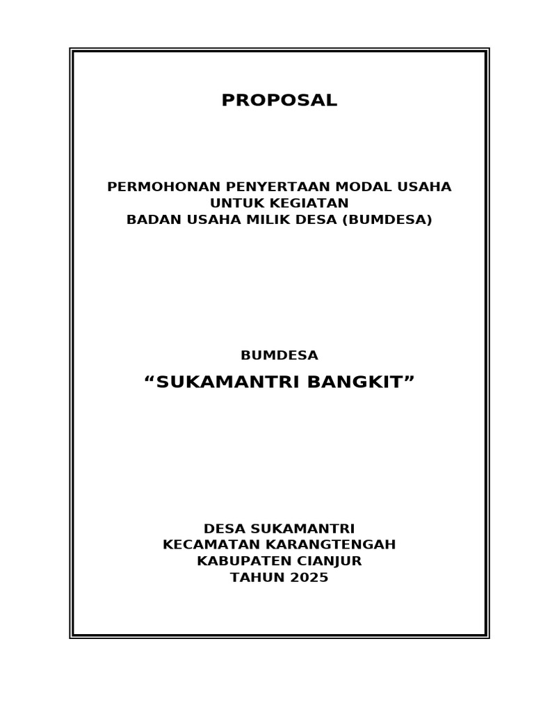 Proposal Permohonan Penyertaan Modal BUMDes DADI MULYO | PDF