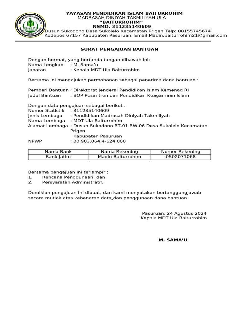 Surat Permohonan Bop 2024 | PDF