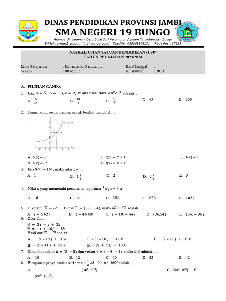 Soal Usp Mat Peminatan 2024 | PDF