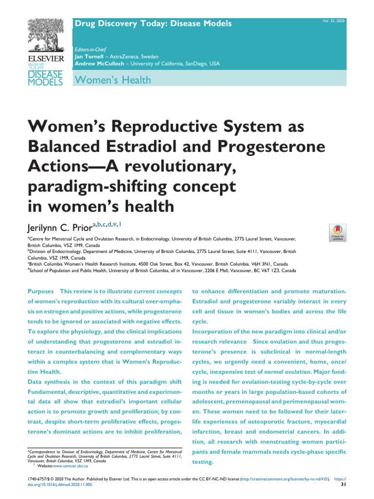 Women's Reproductive System As Balanced Estradiol and Progesterone ...