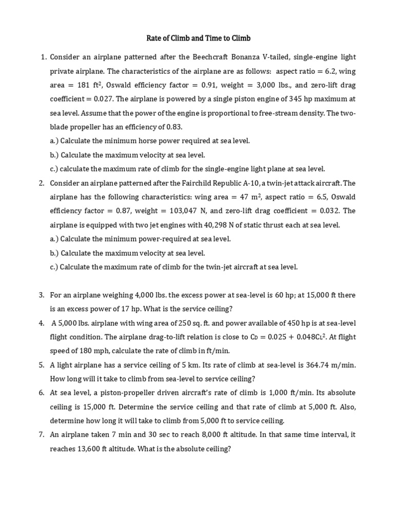 Rate of Climb Calculations for Aircraft | PDF