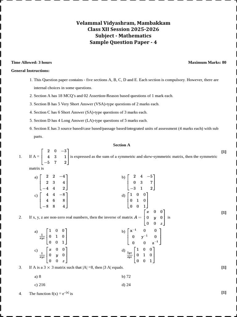 Math Paper-4 Questions | PDF | Matrix (Mathematics) | Algebra