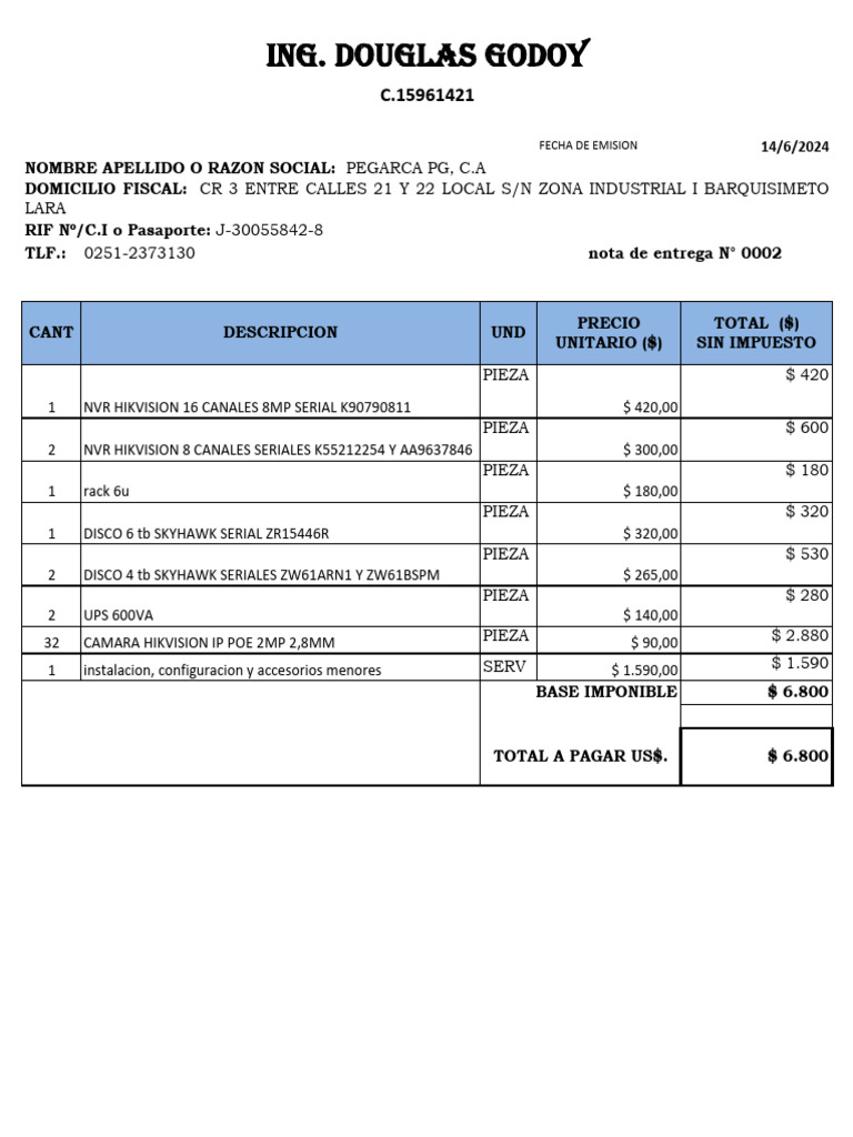 Nota CCTV Con Medidas de Cable | PDF