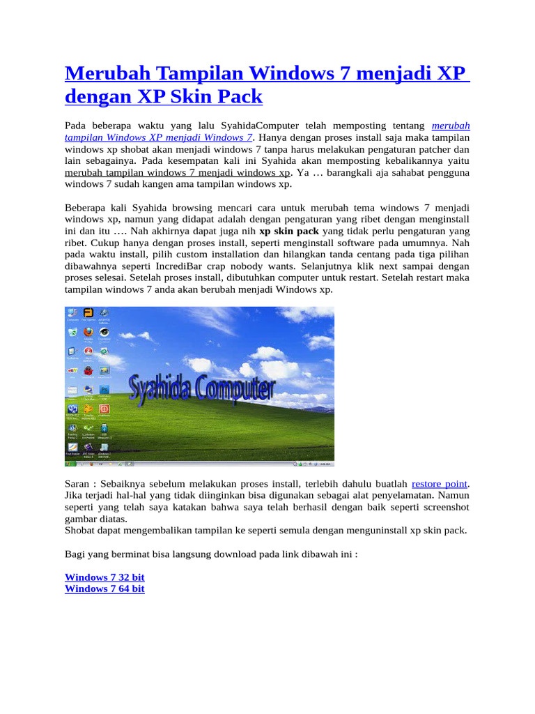 Ubah Tampilan Windows 7 ke XP | PDF
