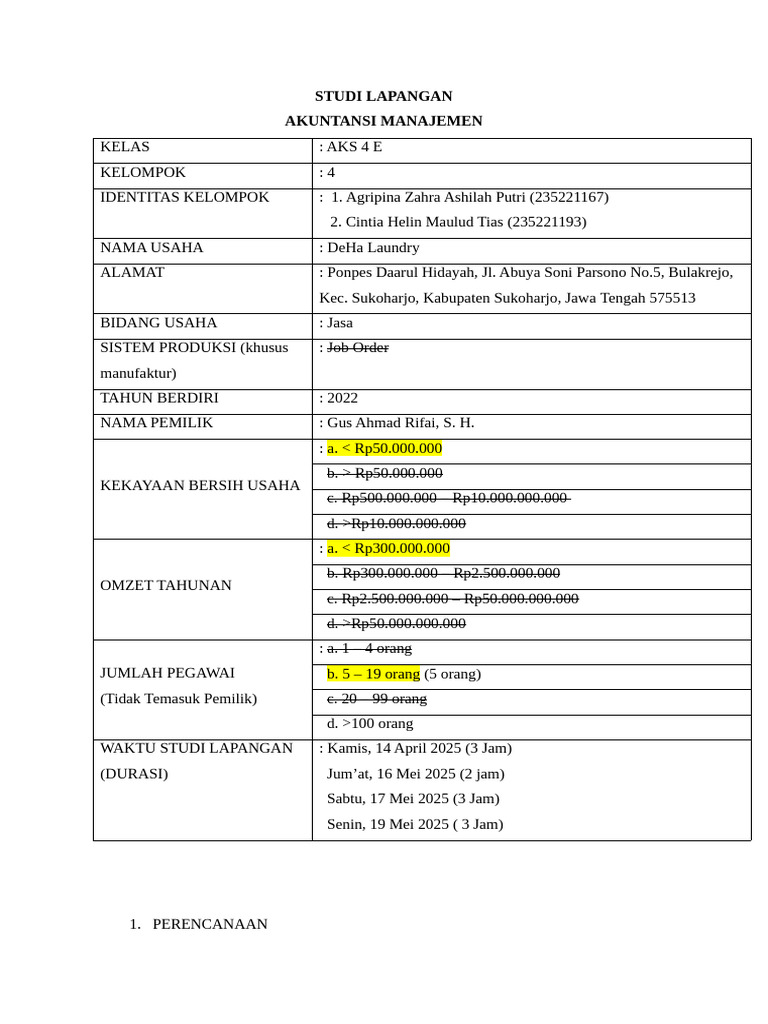 Skema Field Study Akmen 2025 Kel 4 | PDF